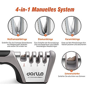 Dorlle Knife Sharpener, Upgraded 4-Stage Manual Chef Knife Sharpener to Help Repair, Restore and Polish Blades （Black）