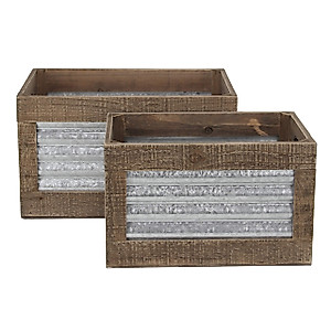 Cheungs Set of 2 Rectangular Ridged Metal Accent Storage Crate, Gray