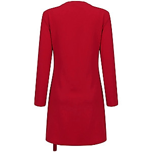 Omoone Women's Sexy Vneck Tshirts Tops Half Zip Long Sleeve Sweater Dress High Split Shirt Blouses Knitted Pullover Top (2868-Red-XL)