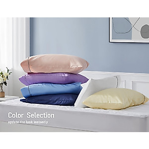 Sunflower Pillow Cases Queen Set of 2, 100% Cotton Queen Pillowcases, 20×30 inches with Silver Trim, Soft and Breathable, White