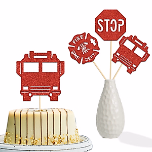 KEWUFD 12PCS Firetruck Birthday Party Centerpiece Stick Firetruck Themed Baby Shower/Birthday Party Table Toppers Sign Fire Academy Graduation Party Decoration Supplies