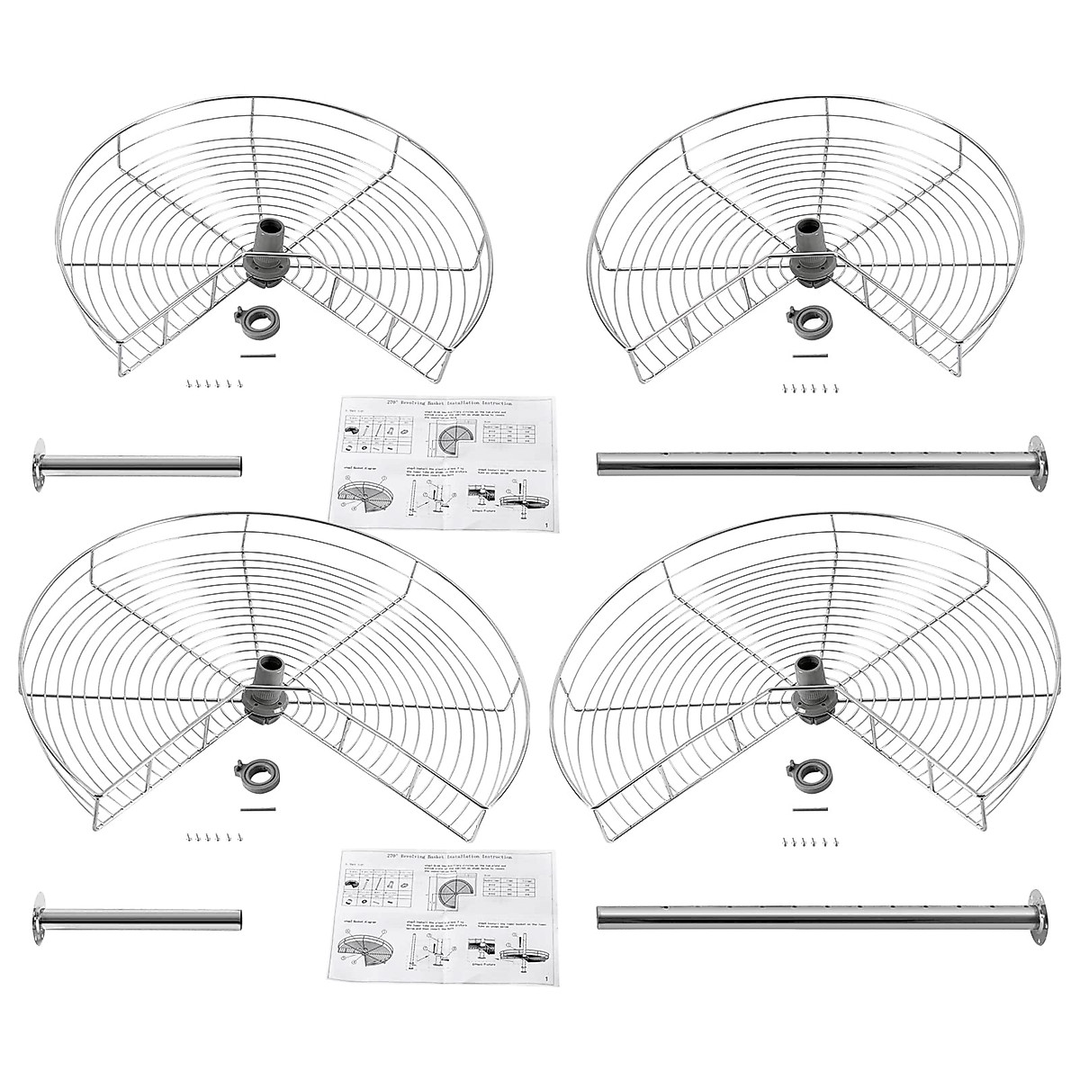 24/28'' 2 Tier Lazy Kitchen Base Cabinet Corner Organizer, 270° Rotating Kidney-Shaped Lazy Corner Cabinet Organizer Mounted, for Place Pots and Pans (Silver-28In)