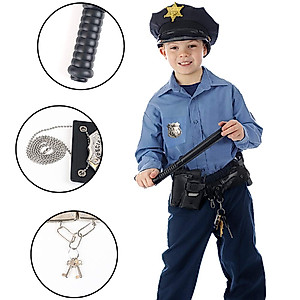 3 Otters 6PCS Police Pretend Play Toy Set for Kids, Toddler Boys Police Costume Including Metal Handcuffs Police Badge Baton Sunglasses Whistle, Christmas Stocking Stuffers for Boys