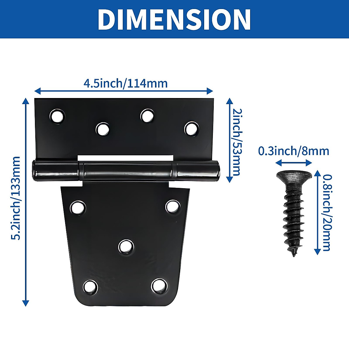 TamBee Black Gate Hinges Shed Hinges Heavy Duty Gate Hinges for Wooden Fences Barn Door Hinges for Wood Outdoor 3.5inch with Screws (Pack of 4)