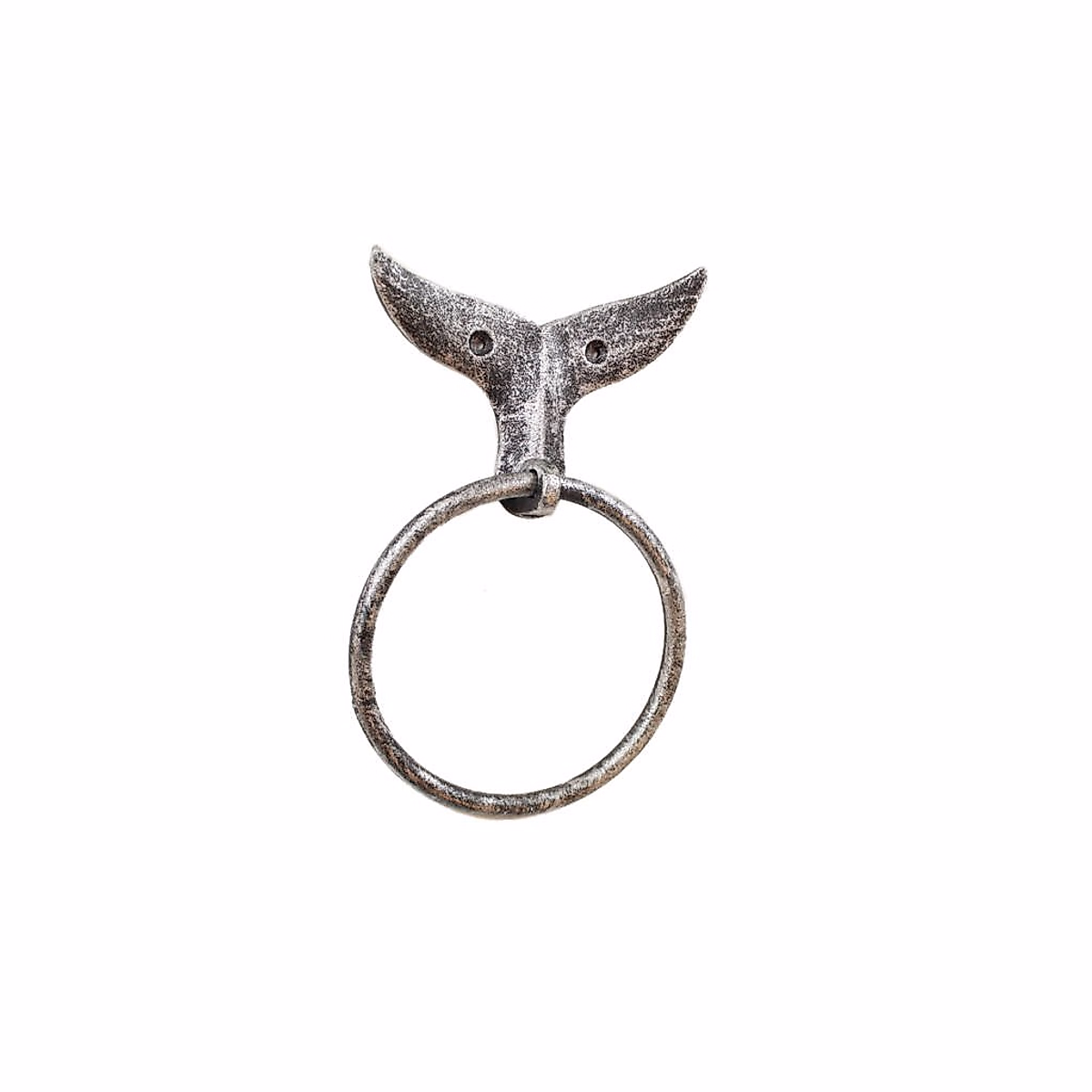 Rustic Silver Cast Iron Whale Tail Towel Holder 7.5" - Sea Life Wall Decor - Co