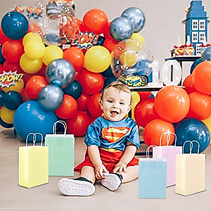 BadenBach 30 Pack Pastel Paper Gift Bags with Handle, Kraft Paper Small Party Favor Goodie Bags Bulk for Birthday Wedding Thanksgiving Halloween Christmas (8.6" x 6.3" x 3.1")