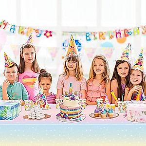 QUERICKY 4 Pack Pastel Rainbow Tablecloths, 51x87'' Plastic Disposable Rectangle Pastel Rainbow Table Cover for Girls Rainbow Birthday Party Decorations Baby Shower Party Supplies