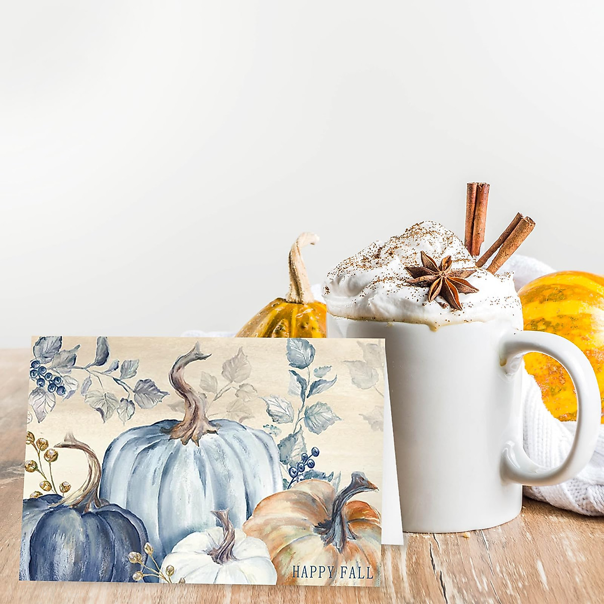 Whaline 50 Pack Fall Thank You Cards Bulk Boxed Vintage Blue Pumpkin Greeting Cards with Envelope Sticker Blank Note Cards for Autumn Thanksgiving Wedding, 4 x 6 Inch