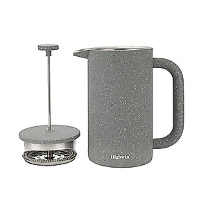 Highwin 8-Cup Double Wall Insulated Stainless Steel French Coffee Press, 32-Ounce Durable Coffee Tea Maker with Stainless Steel Plunger (Graphite Gray)