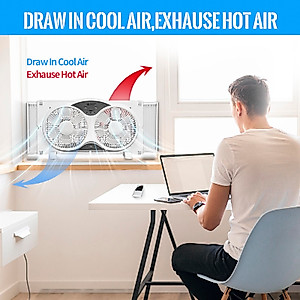 BEYOND BREEZE 9" Blades Twin Window Fan, 3-Speed 3-Function Expandable Dual Window Fan with Reversible Airflow Blades and Remote Control for Kitchen, Home, Bathroom, Width Adjustable