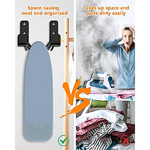 MUSVOH Ironing Board Wall Mount, Stainless Steel Ironing Board Hanger for Laundry Room, Adjustable Distance Holder Hook Wall Mount, Black