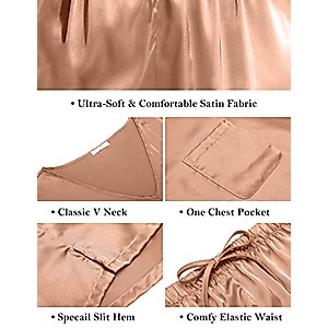 Ekouaer Women's Soft Satin Sleepwear Plus Size Silk Nightwear Classic Short Sleeve Two Piece Pajama Set (Rose Pink,XXL)