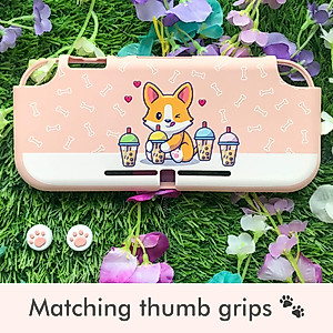 BelugaDesign Corgi Boba Case | Cute Kawaii Dog Bubble Tea Pastel Pet Cover | Snap Shell Compatible with Nintendo Switch (Switch Lite, Pink)