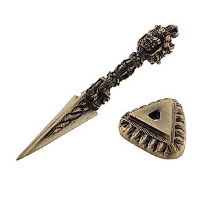 Baoblaze Faced Dark Phurba - 7 inch Lungta Mahakala Tibetan Nepal Vajra Deity Dagger Tibetan Buddhism Swastika Kila Phurpa - Brass Made