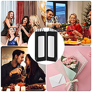 50 Pcs Wine Gift Bag with Window 4.9" x 3.6" x 14.2" Kraft Paper Wine Bags with Windows Kraft Paper Flower Wrapping Bag Transparent Window Bags for Valentine's Day Birthday Wedding Party Gift (Black)