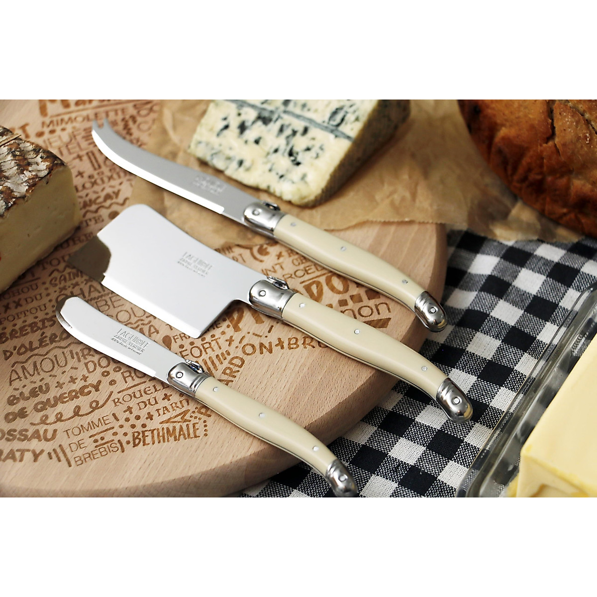 Andre Verdier Laguiole Debutant Cheese Knife Set 3 pce, Stainless Steel/Ivory, AV-3PC-CHEESE-IF, Made in France