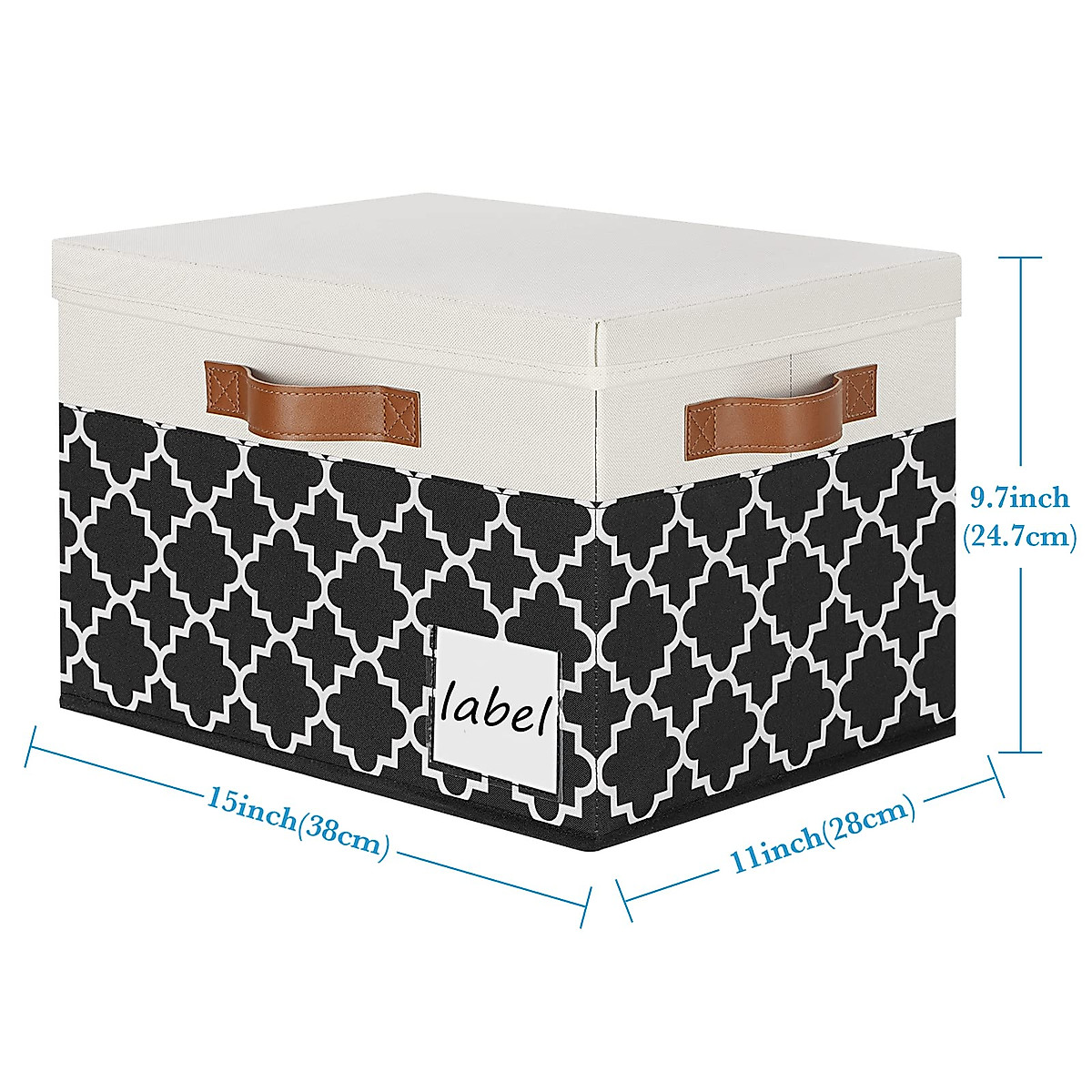 PFFVRP Large Storage Bins with Lids, Foldable Fabric Storage Baskets with Lids 6-Pack, Sturdy Storage Boxes with Labels and 3 PU Handles for Closet Home Bedroom Office (26L, Black Plaid&White)
