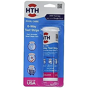 HTH Pool Care 6-Way Test Strips, Swimming Pool Water Chemical Tester, 30 Strips