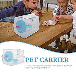 POPETPOP Transparent Hamster Cage Small Animal Habitat Clear Portable Hamster Carrier Cage Plastic House with Exercise Wheel Litter Box for Gerbils Bear Mice Rat Guinea Pig Blue