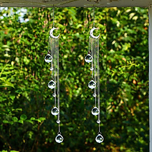 Hanging Clear Crystal Suncatcher Ornaments with Moon Decor Rainbow Maker Crystal Beads Ball Prisms Pendant