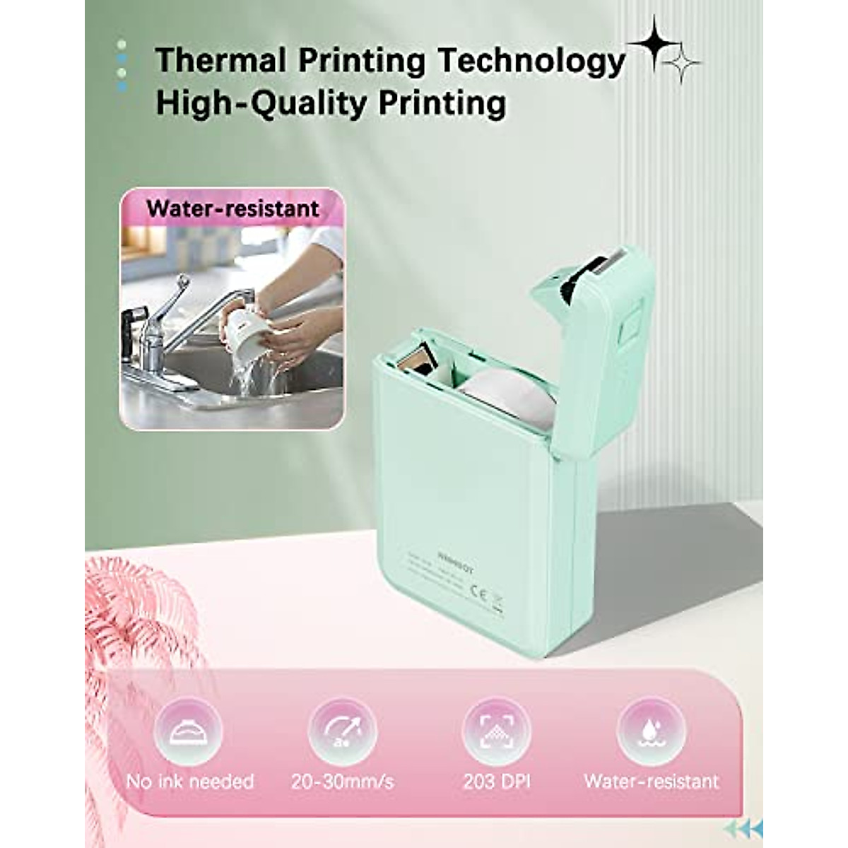 YVF D110 Bluetooth Label Maker Machine, Portable Label Maker with Multiple Templates & Fonts, Includes 1/2" Label Tape, Mini Label Printer for Home, School & Office Organization, Rechargeable, Green