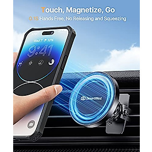 DesertWest Magsafe Car Mount [Upgraded 12*N55 ParaMagnet] Hands Free Magnetic Phone Holder for Car Vent 360° Adjustable, Compatible with Magsafe Case, iPhone 14 13 12 Max/Plus/Pro