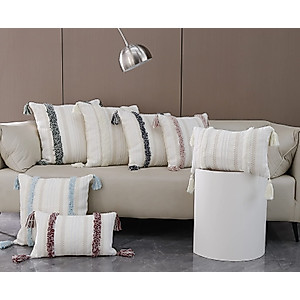 Boho Throw Pillow Covers Tufted Decorative Pillows Cover for Couch Bed Small Lumbar 12 x 20 inch Pillow Cover, Modern Accent Farmhouse Neutral Throw Pillow Case, Pink