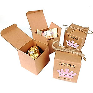 50pcs Little Princess Baby Shower Favor Boxes + 50pcs Twine Bow, Candy Bag Rustic Kraft Paper Gift Box for Baby Shower Party Supplies Cute 1st Birthday Girl Decoration