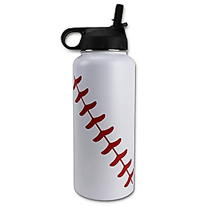 Urbanifi Water Bottle Baseball STRAW LID Tumbler 32 oz Gift for Mom Men Flask Sports Travel Waterbottle, Stainless Steel, Vacuum Insulated, Water Cold for 24, Hot for 12 hours (Baseball Straw Lid)