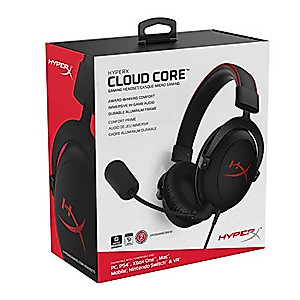 HyperX (KHX-HSCC-BK) Cloud Core Gaming Headset - Durable Aluminum Frame - 53MM Drivers - Detachable Microphone - Works with PC/PS4 and Xbox One, Nintendo Switch