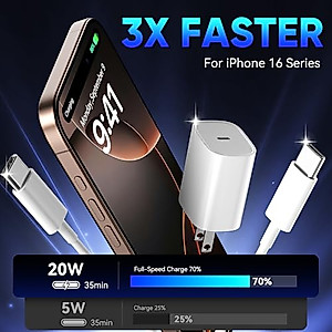 Phone 16 15 Pro Charger Fast Charging, 20W USB C Charger Block with 6ft Long USB C Charging Cable Cord for Phone 16/16 Pro/16 Pro Max/16 Plus/15/15 Pro/15 Pro Max/15 Plus,i-Pad, Galaxy S24-White