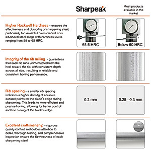 Sharpeak (a brand of SHARPAL) 108S 17.5-Inch/Rod L. 12-Inch Sharpening Steel Knife Sharpener Rod with Built-in Angle Guides Kitchen Knives Honer Knife Steel Sharpening Rod Chaira Para Cuchillos HRC 65