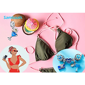 Sterling Silver Cocktail Drink Charm, Martini Glass Charm Summer Beach Theme, Fruit Lemon Dangle Charm with Cubic Zirconia for Women Pandora Style Bracelets