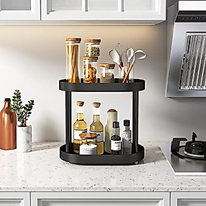 ZEALOTT 2 Tier Bathroom Organizer Countertop, Standing Rack Cosmetic Vanity Tray Kitchen Spice Rack, Stainless Steel Sink Storage Shelf, Black Oval Design