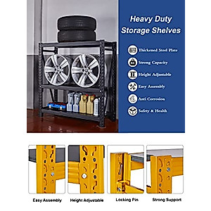 BIBKOK 3-Tier Industrial Shelving Rack, Heavy Duty Workshop Storage Rack, Adjustable Metal Garage Shelf,1500lbs Capacity for Warehouse Basement Storeroom Supermarket