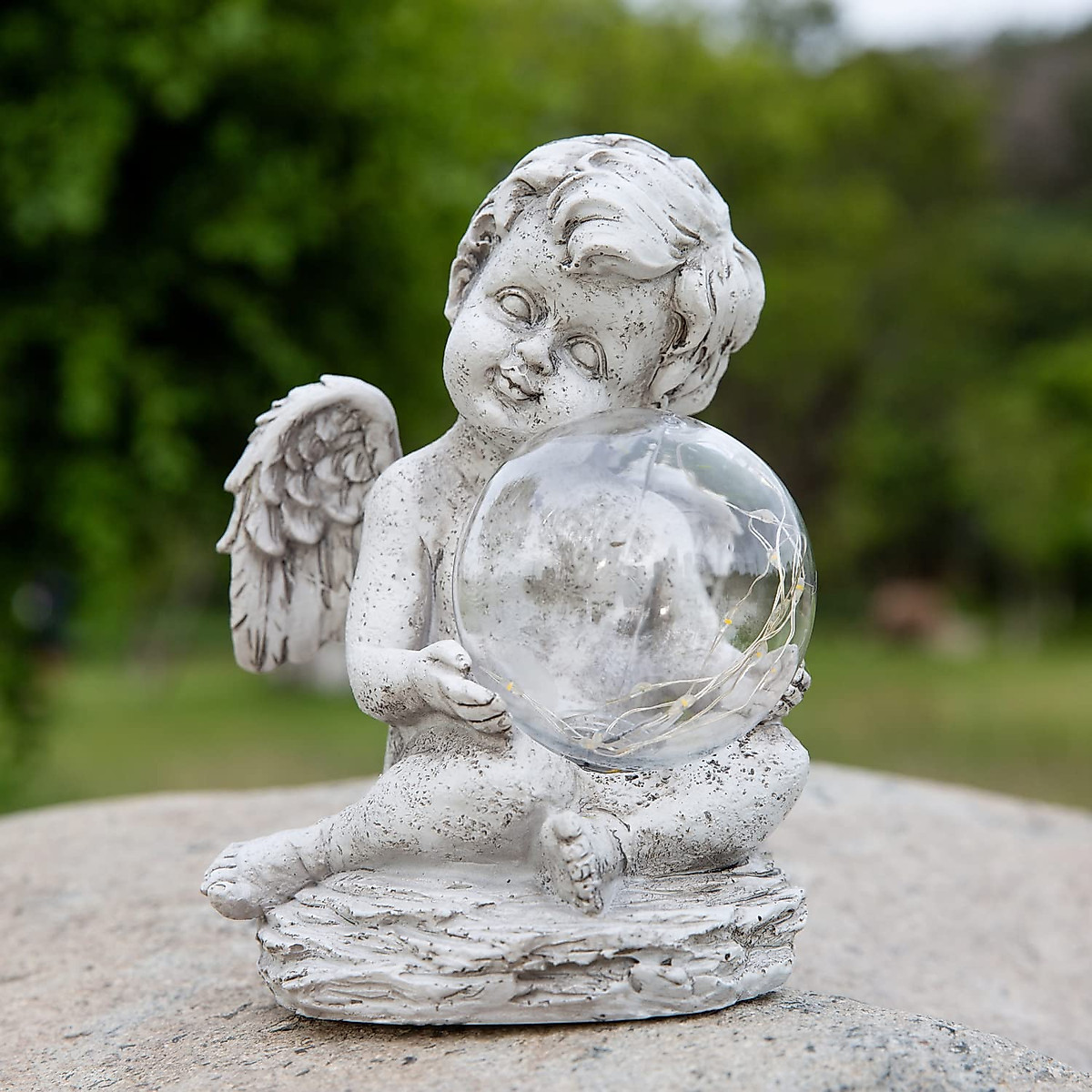 JIAJIAMEI Garden Angel Statues Outdoor Decor Solar Ball Lights Decorations for Yard Porch Lawn Pool Patio Backyard Path Fence Home Gardening Gifts