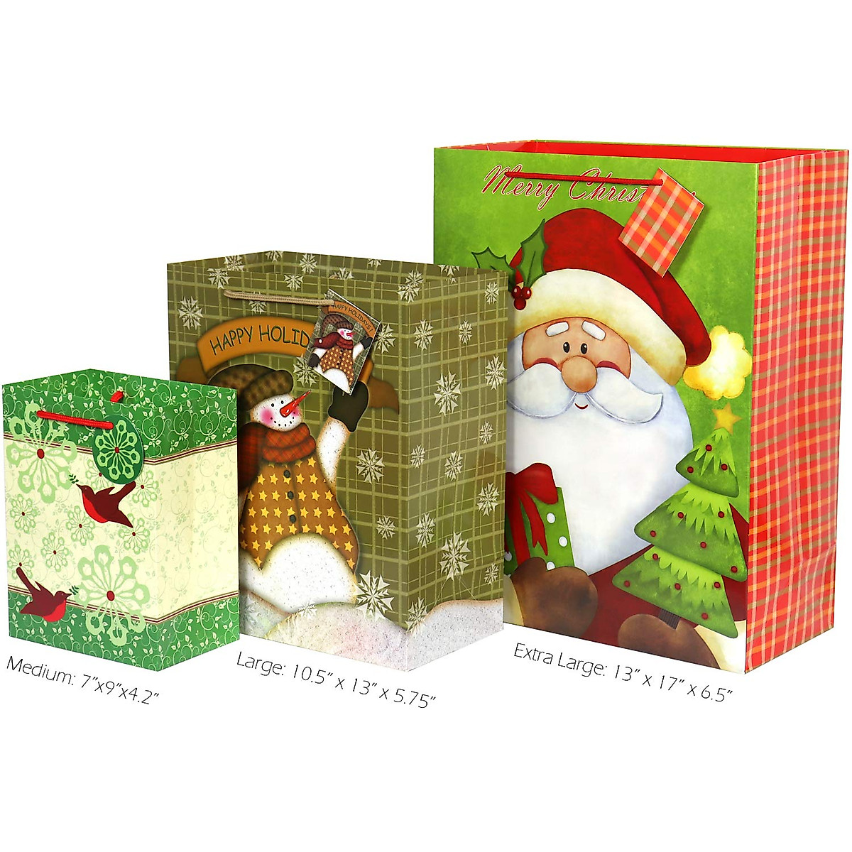 Fzopo Christmas Gift Bags Bulk Set Includes 4 Extra Large 4 Large 4 Medium with Handles Christmas Print Gift Bags Assorted Sizes for Wrapping Holiday Gifts (Variety Pack)