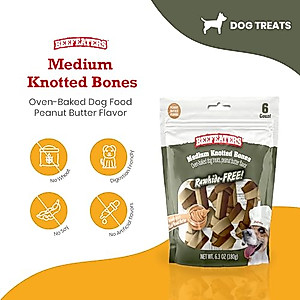 Beefeaters Dog Treats - Medium Knotted Bone Peanut Butter Flavor 6ct | Rawhide Free Dog Food | Real Chicken No Artificial Flavor | Digestion-Friendly, Cleans Teeth | Training Treat for All Dog Sizes