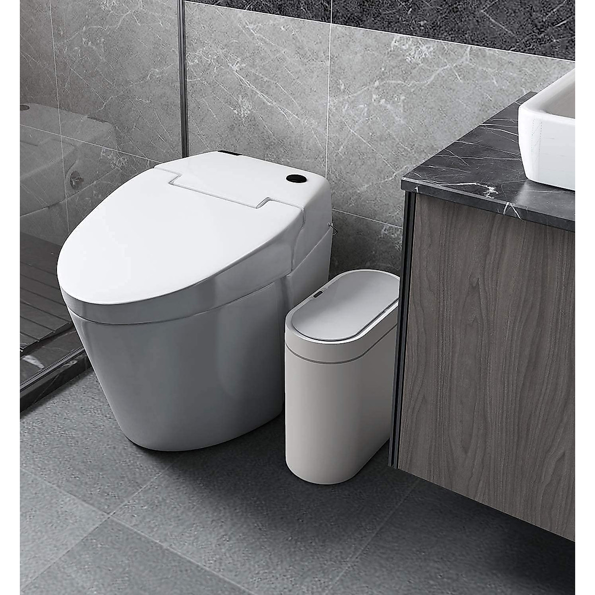 Bundles of 2.5 Gallon Motion Sensor Trash Can and 3.5 Gallon Waterproof Sensor Trash Can, ELPHECO for Kitchen, Bathroom, Office use