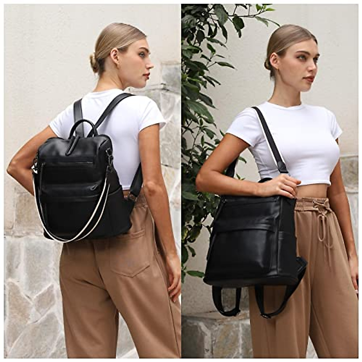 BOSTANTEN Leather Backpack Purse for Women Fashion Designer Shoulder Bag Convertible Travel Backpack Purses Black