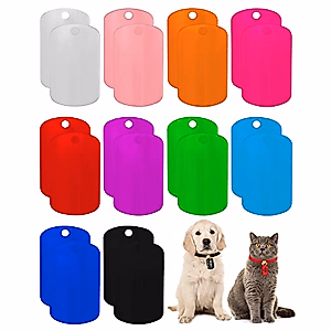 Cinvo Blank Aluminum Tags ID Tags for Dogs Cats in 10 Colors Metal Stamping Tags with Hanging Holes Rectangle Blank Discs Pet Name Phone Number Personalized Pendant Craft Tags(Pack of 20)