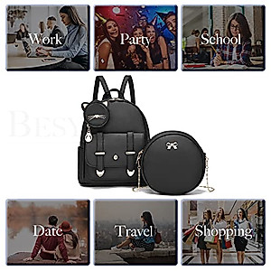 BESYIGA Girls Fashion Backpack 3PCS Mini Backpack Purse for Women Kids Backpack Purse PU Leather Travel Satchel Backpack Shoulder Bag Purple