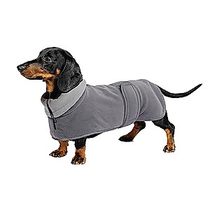 Geyecete Dog Jacket, Dog Coat Perfect for Dachshunds,Dog Winter Coat with Padded Fleece Lining and high Collar,Dog Snowsuit with Adjustable Bands Sizes-Gray-XS