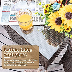 Rankok Patio Chairs Set of 2 Outdoor Front Porch Furniture Bistro Set 3 Piece Wicker Patio Chairs Balcony Furniture for Backyard Patio Balcony Lawn Pool (Brown)