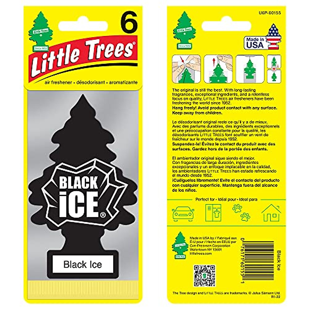 LITTLE TREES Air Fresheners Car Air Freshener. Hanging Tree Provides Long Lasting Scent for Auto or Home. Black Ice, 24 Air Fresheners