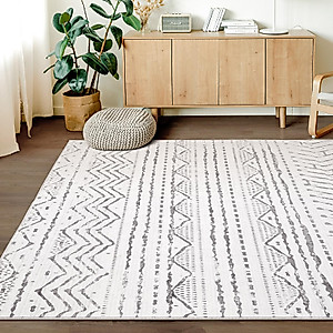 9x12 Area Rug Living Room Rugs: Large Soft Machine Washable Boho Moroccan Farmhouse Neutral Stain Resistant Indoor Floor Rug Carpet for Bedroom Under Dining Table Home Office House Decor - Grey