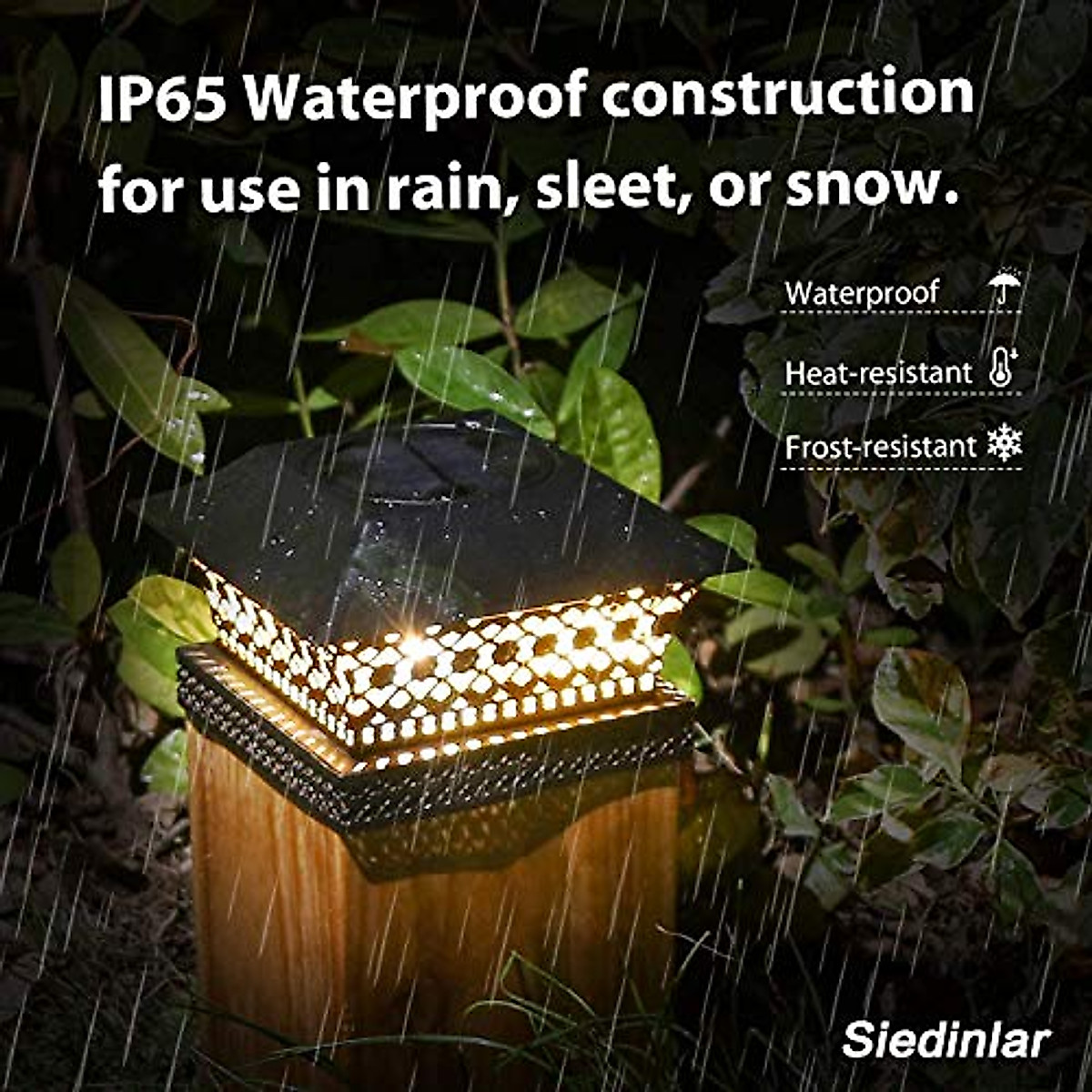 SIEDiNLAR Solar Post Lights Outdoor Fence Deck Cap Light Solar Powered Metal Warm White LED Lighting Waterproof for Garden Patio Decoration 4x4 5x5 Wooden Posts Black (2 Pack)