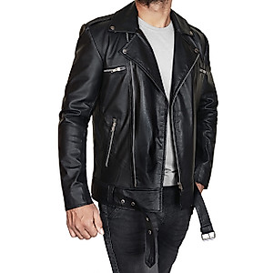 Prime-Fashion Men's Negan Walking S7 Black Brando Jeffrey Dean Morgan Motorcycle Slim Fit Genuine Leather Biker Jacket