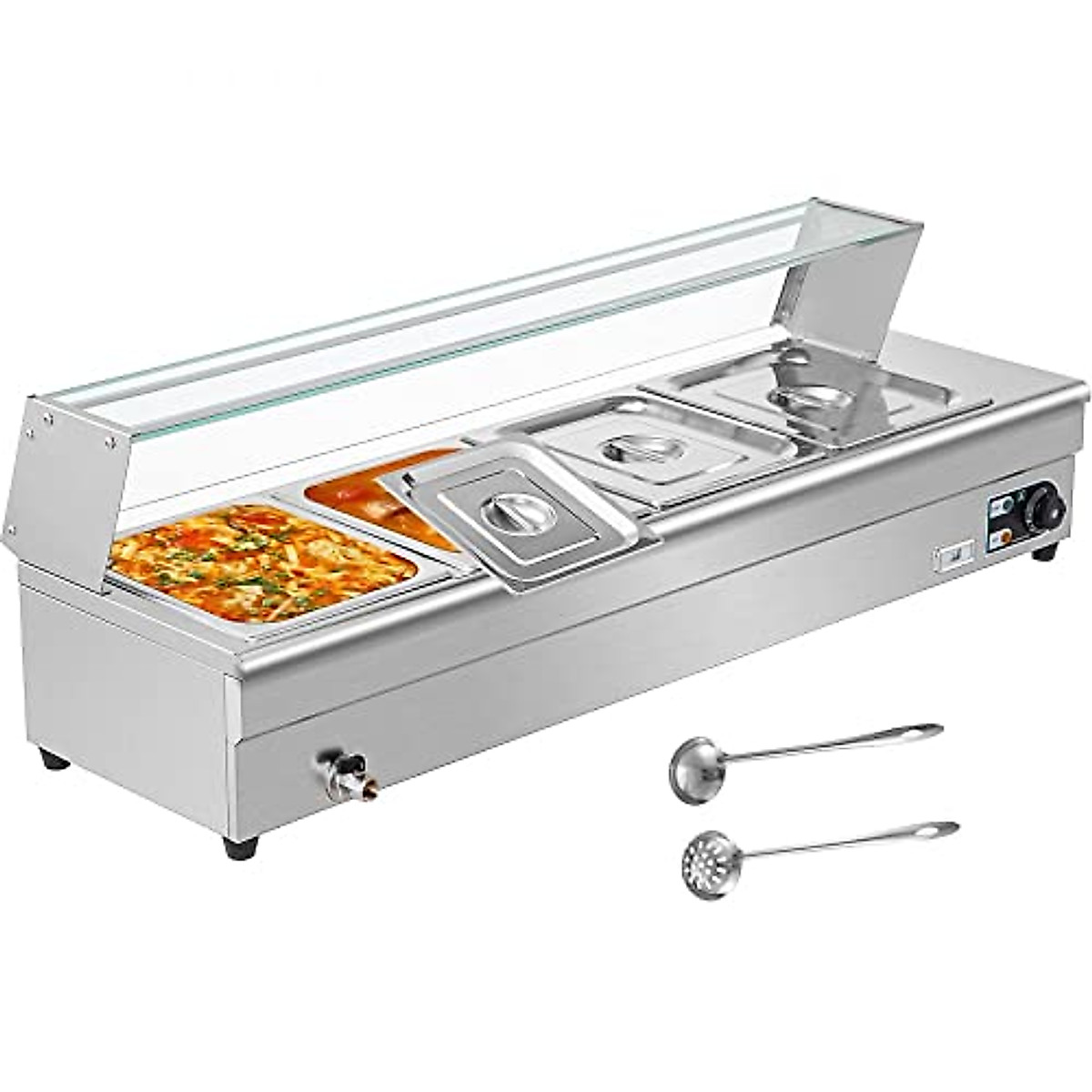 Commercial Food Warmer Bain Marie, 44 Qt Electric Countertop Buffet Warmer with Tempered Glass Shield and Lids, 4 x 1/2 Pans Stainless Steel Steam Table, 1500W