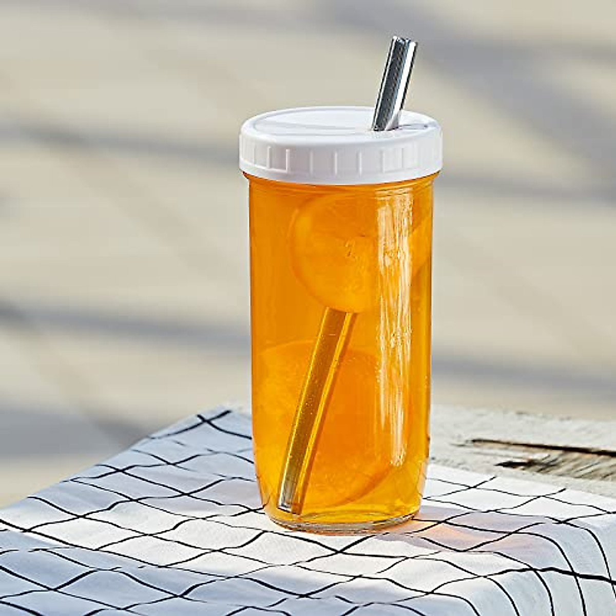 Yirilan Glass Cups - 4 Pack 24oz Mason Jar Drinking Glasses with Lids and Straws,Reusable Boba Cups,Iced Coffee Cup/Tumbler, smoothie cup